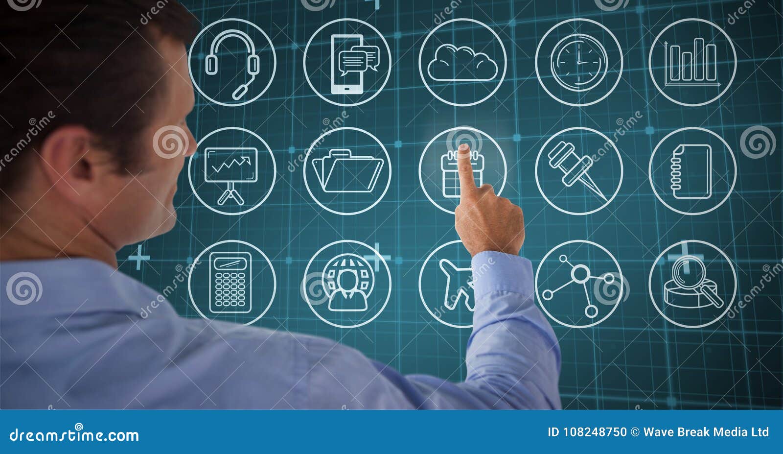 Man Touching Wall Interface Stock Illustration - Illustration of blue ...