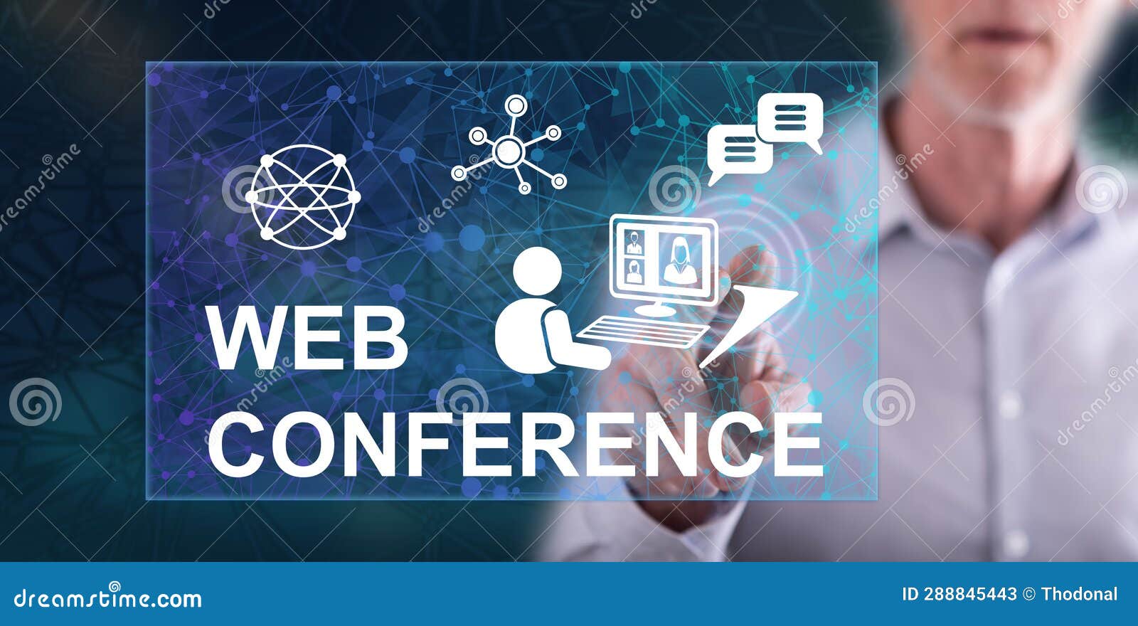 Man Touching a Web Conference Concept Stock Image - Image of meeting ...