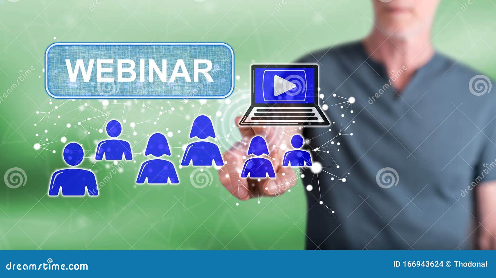 Man Touching a Webinar Concept Stock Photo - Image of laptop, training ...