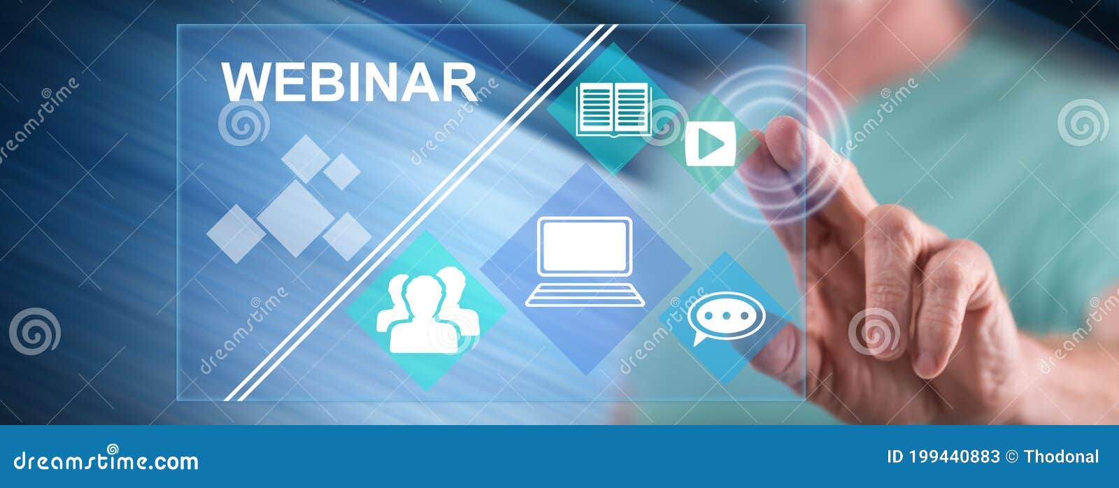 Man Touching a Webinar Concept Stock Illustration - Illustration of ...