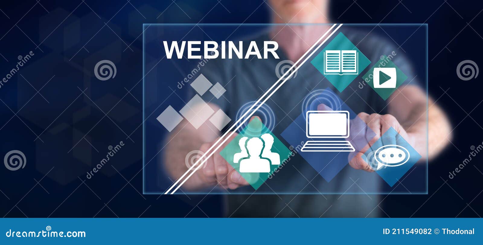 Man Touching a Webinar Concept Stock Photo - Image of webcast, internet ...
