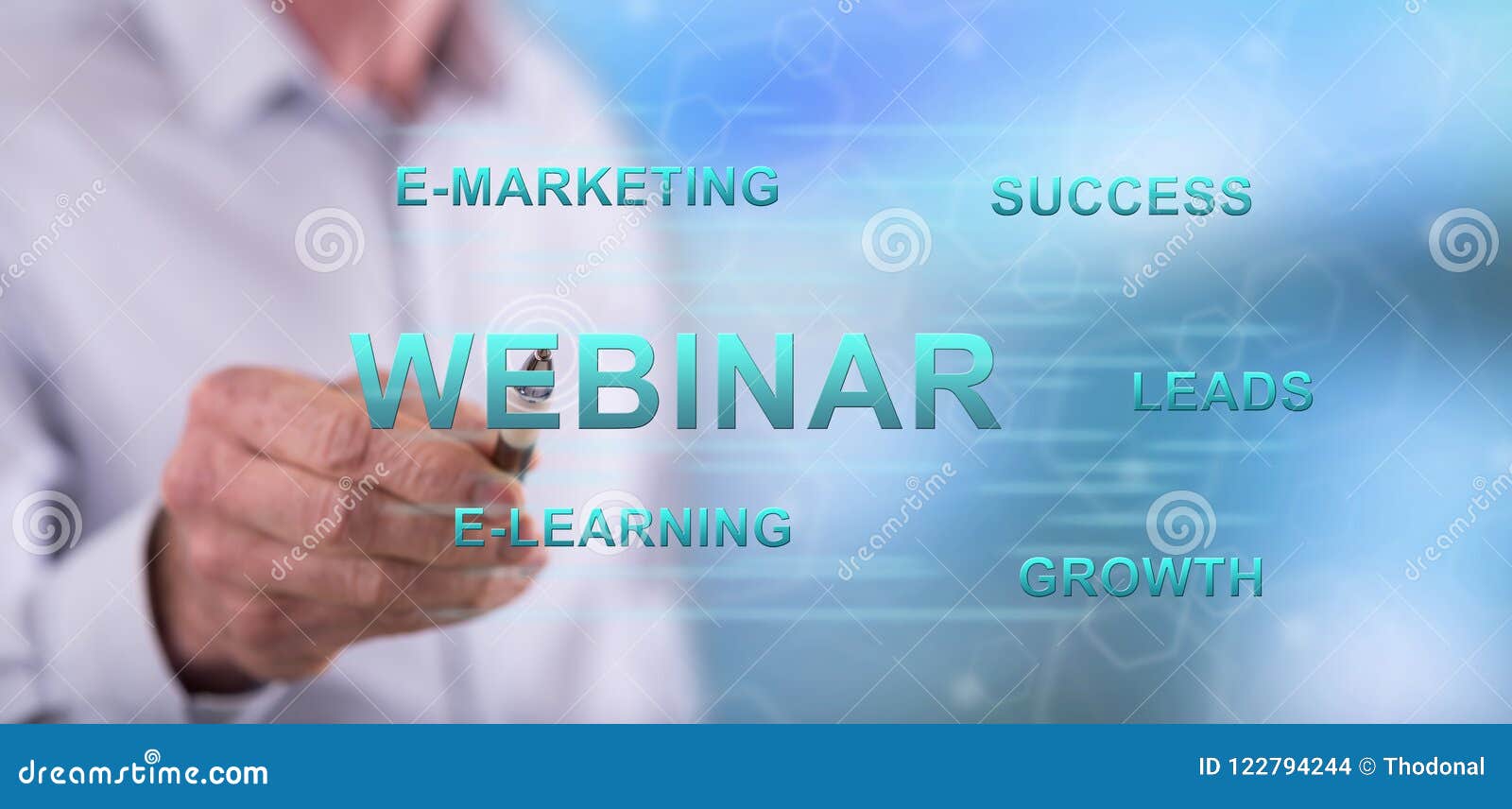 Man Touching a Webinar Concept Stock Photo - Image of distance ...