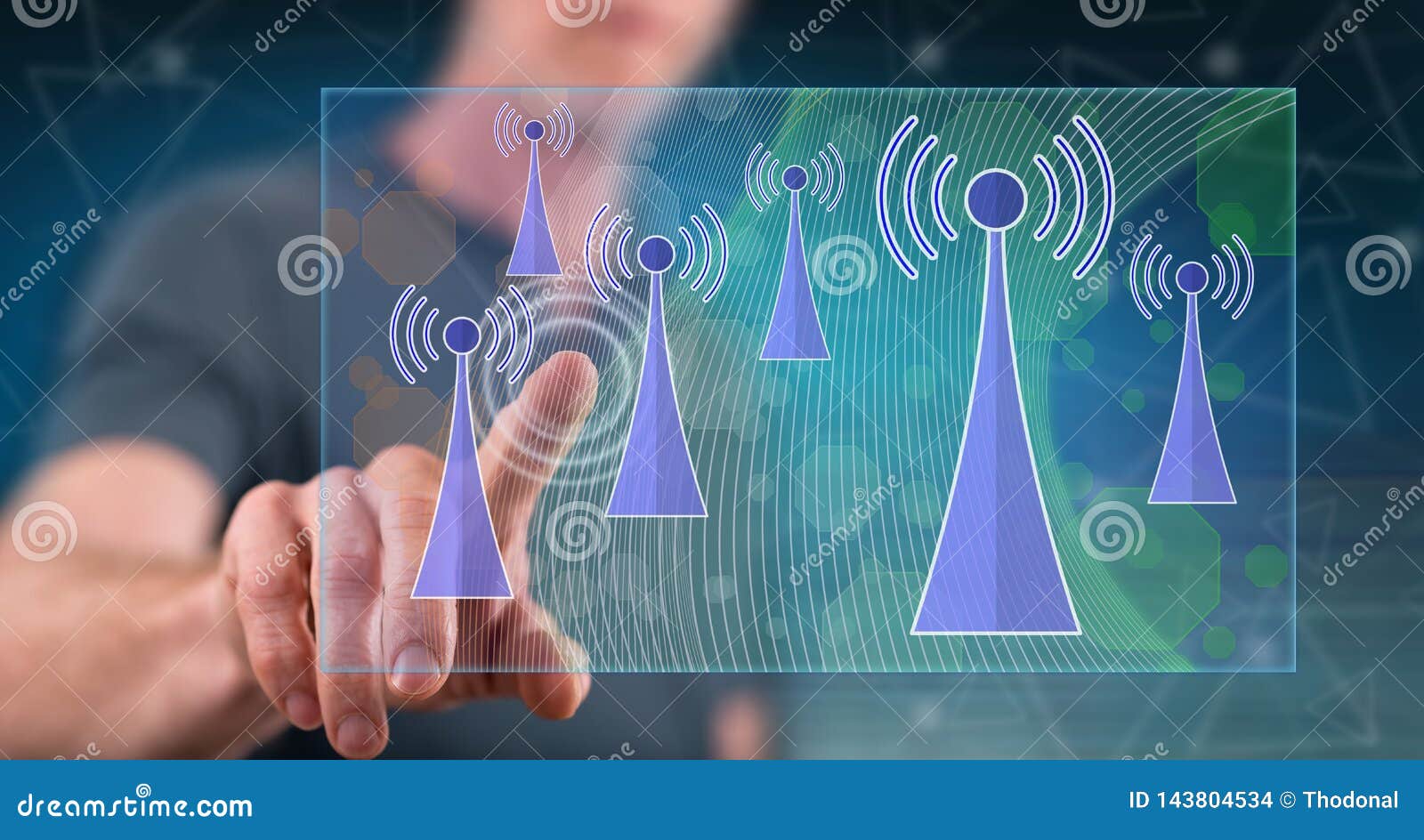 Man Touching a Wifi Signal Concept Stock Photo - Image of internet ...