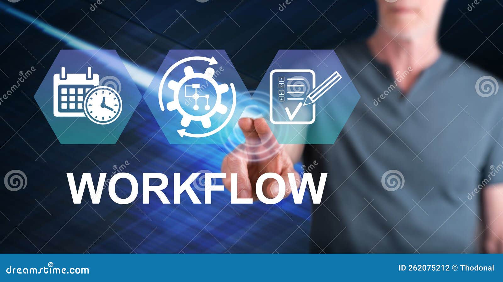 Man Touching a Workflow Concept Stock Photo - Image of scheme, flow ...