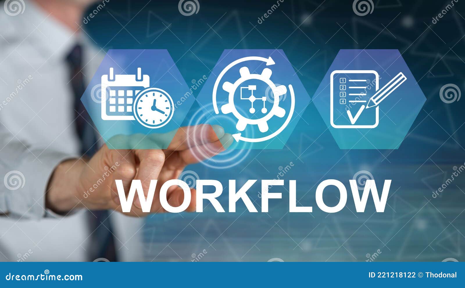 Man Touching a Workflow Concept Stock Photo - Image of list, business ...