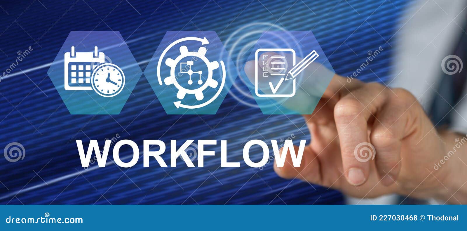 Man Touching a Workflow Concept Stock Photo - Image of workflow ...