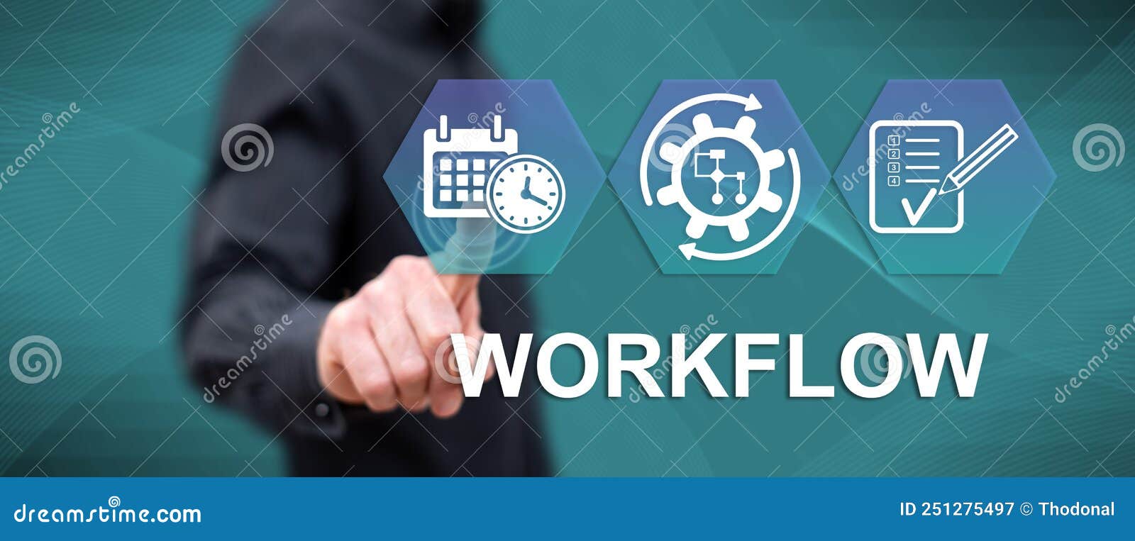 Man Touching a Workflow Concept Stock Image - Image of scheme ...