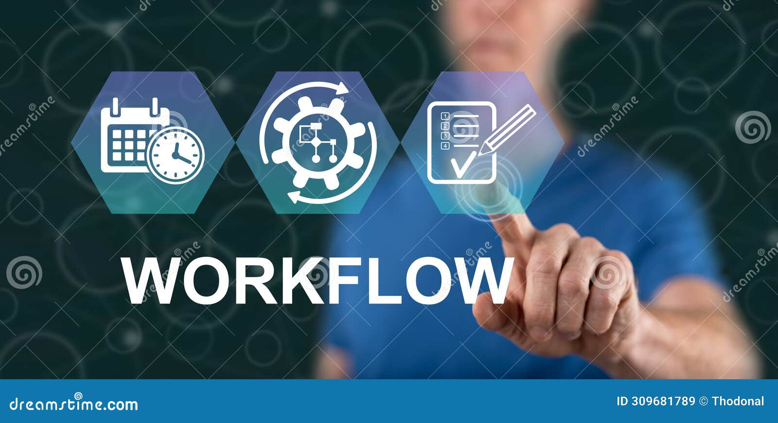 Man Touching a Workflow Concept Stock Image - Image of element, goal ...