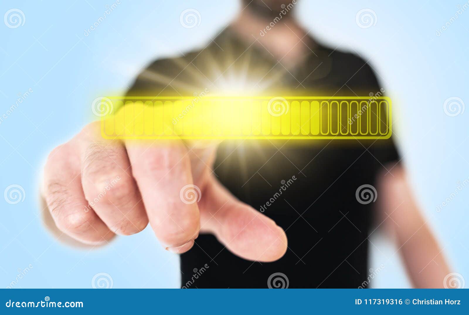 Man Touching Yellow Glowing Progress Bar on Translucent Touch Screen ... Man Touching Yellow Glowing Progress Bar on Translucent Touch Screen ...