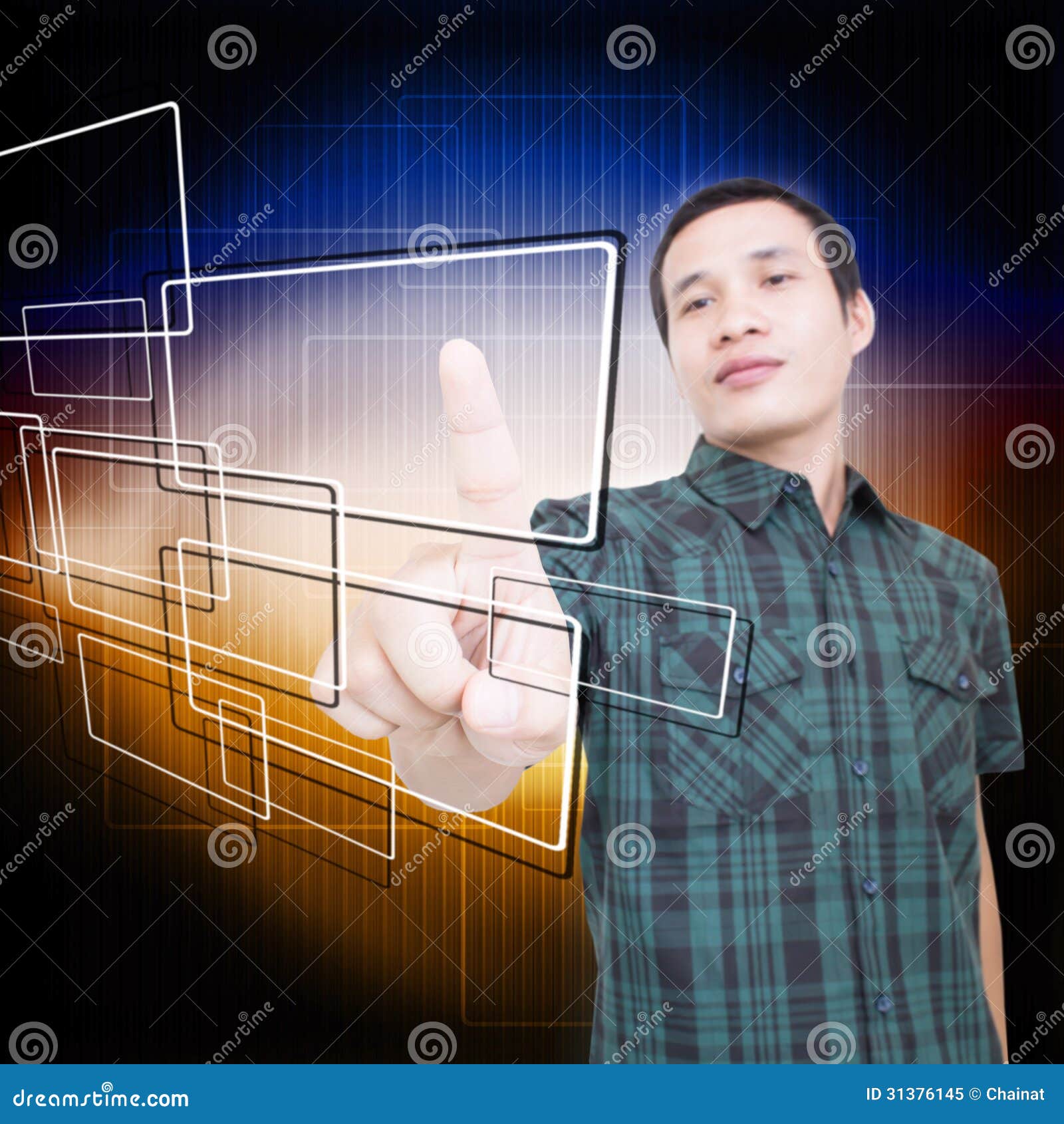 Man with Touchscreen stock image. Image of button, touchscreen - 31376145