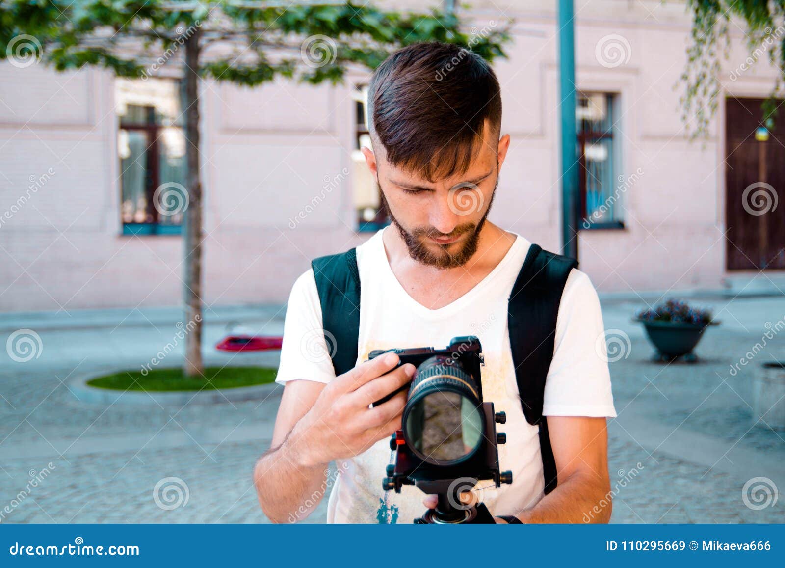 Man with a Camera in the City Stock Image - Image of cameraman, taking ...