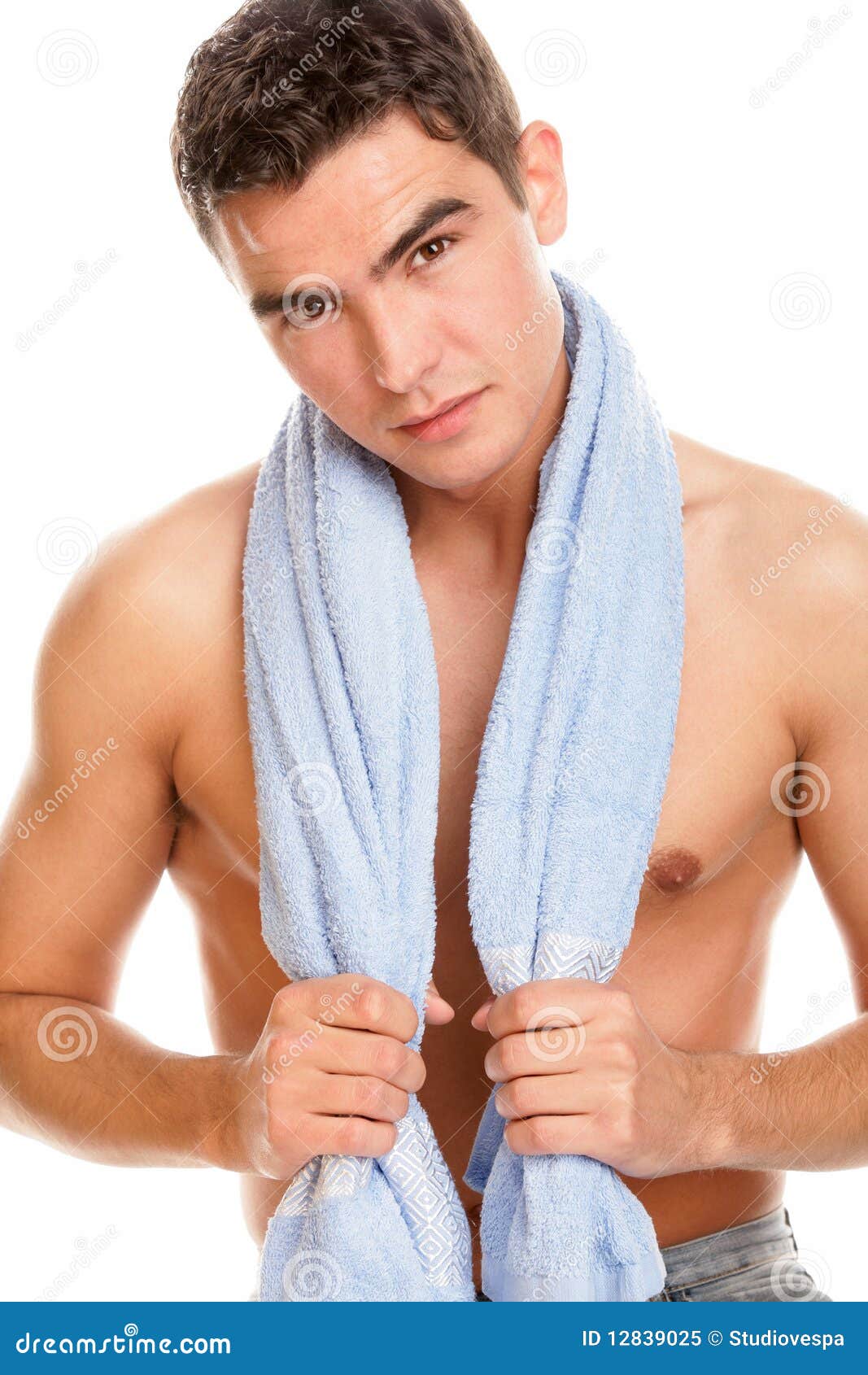 Man with towel stock image. Image of attractive, bath - 12839025