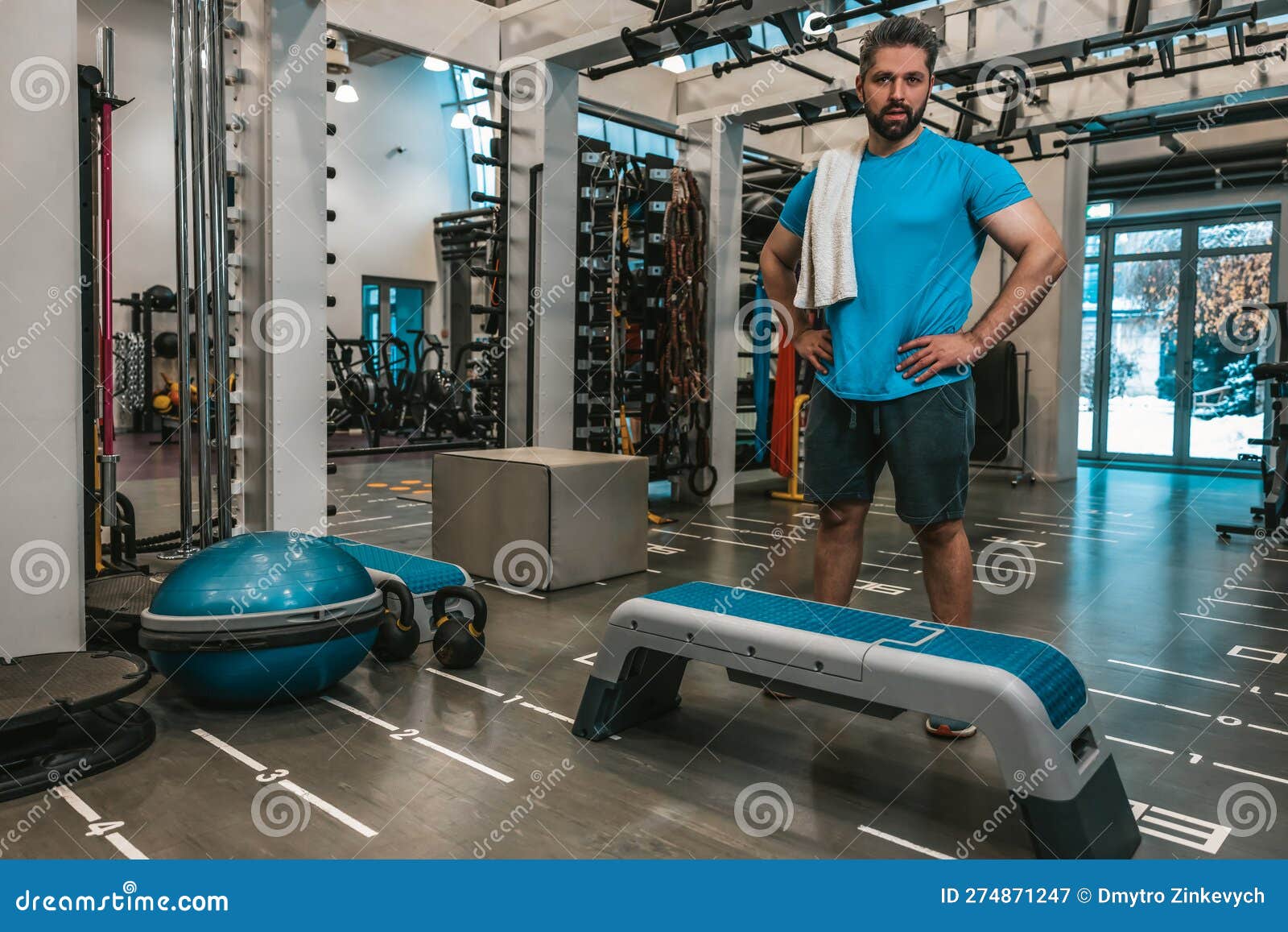 Man with Towel in the Gym after the Workout Stock Image - Image of ...