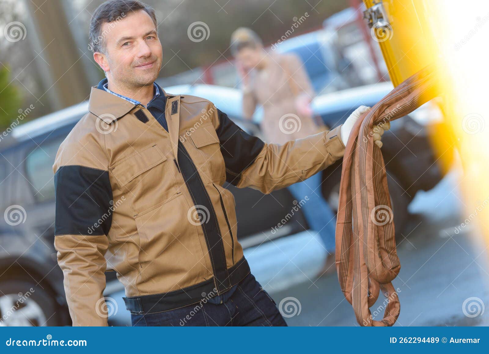 Man towing car stock image. Image of motorist, vehicle - 262294489