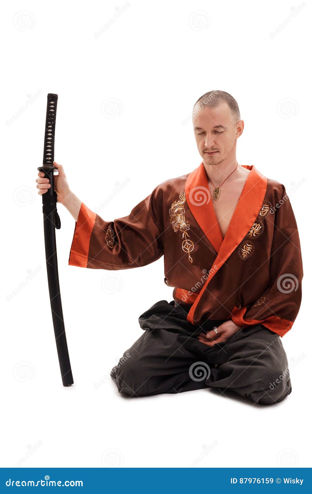 Man in Traditional Chinese in Studio with a Sword Stock Image - Image ...
