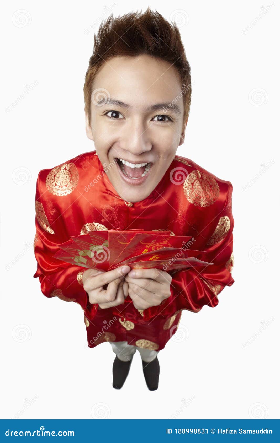 Man in Traditional Clothing Holding Red Packets. Conceptual Image Stock ...