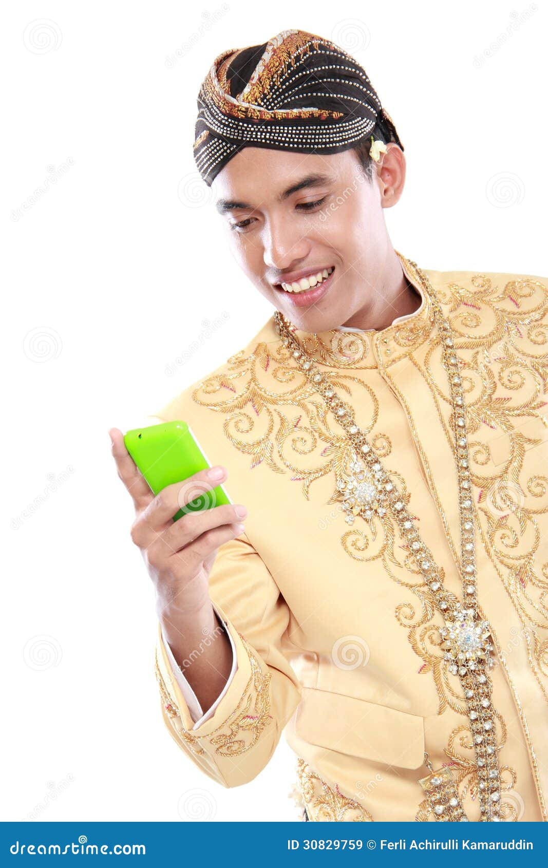 Man with Traditional Java Suit Using Mobile Phone Stock Image - Image ...