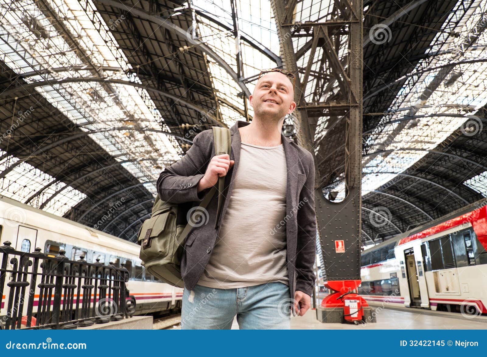 Man on train station stock image. Image of railroad, happy - 32422145