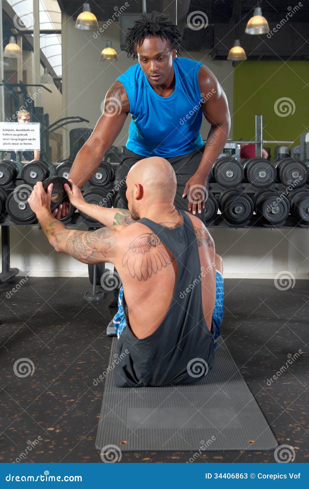 Man with trainer in gym stock image. Image of floor, practicing - 34406863