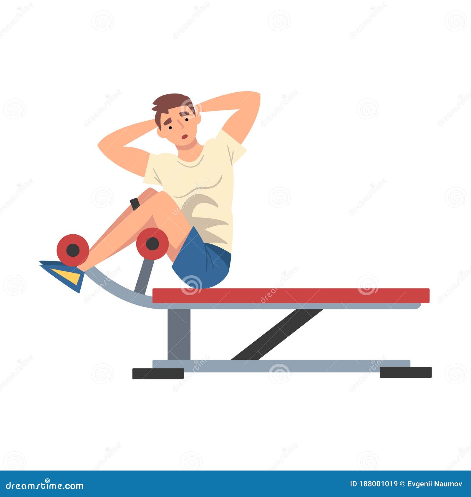 Man Training on Abdominal Crunch Bench Vector Illustration Stock Vector ...