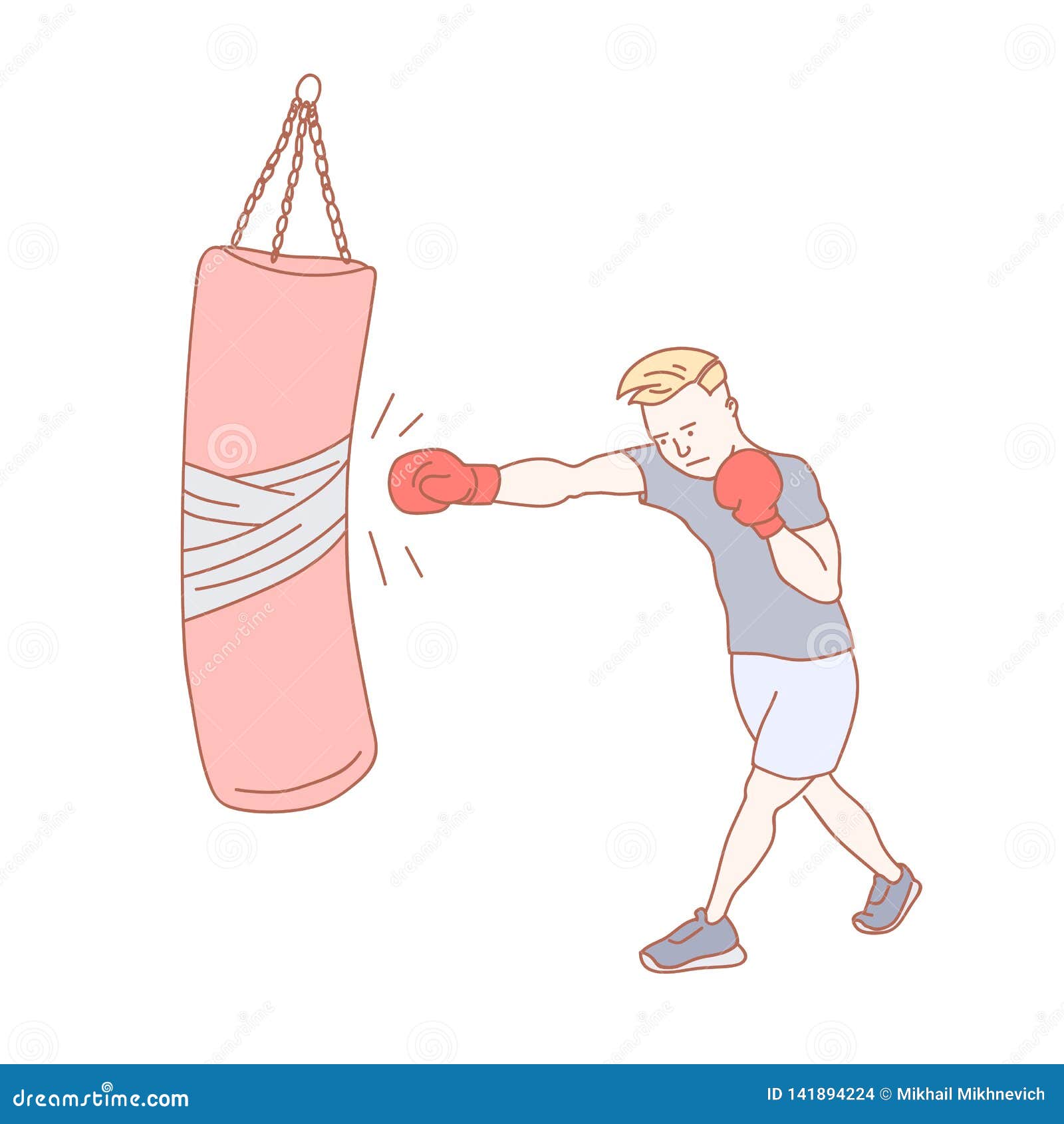 A Man Training Boxing at the Gym Stock Vector - Illustration of drawn ...