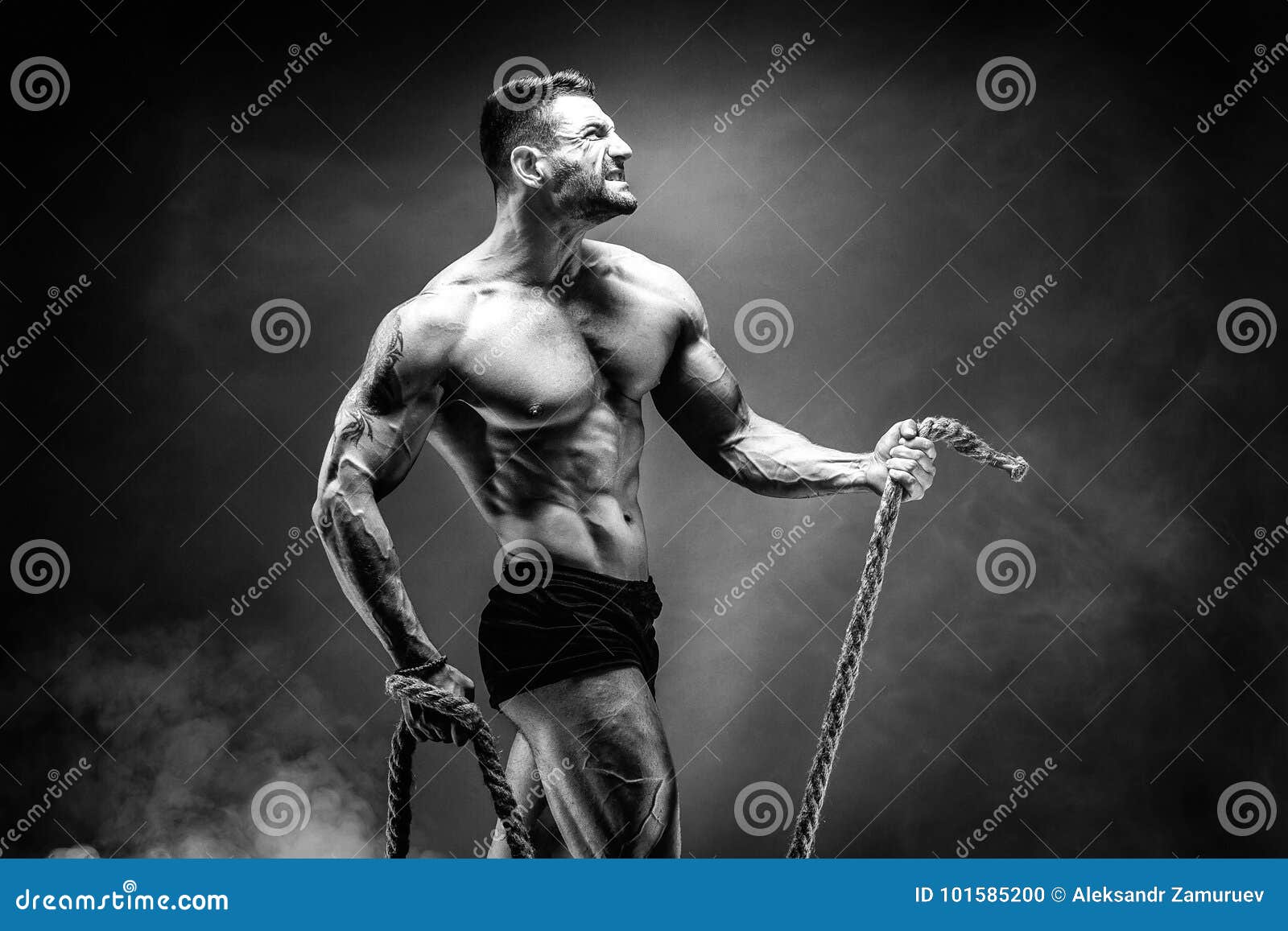 Man training with rope stock photo. Image of physical - 101585200