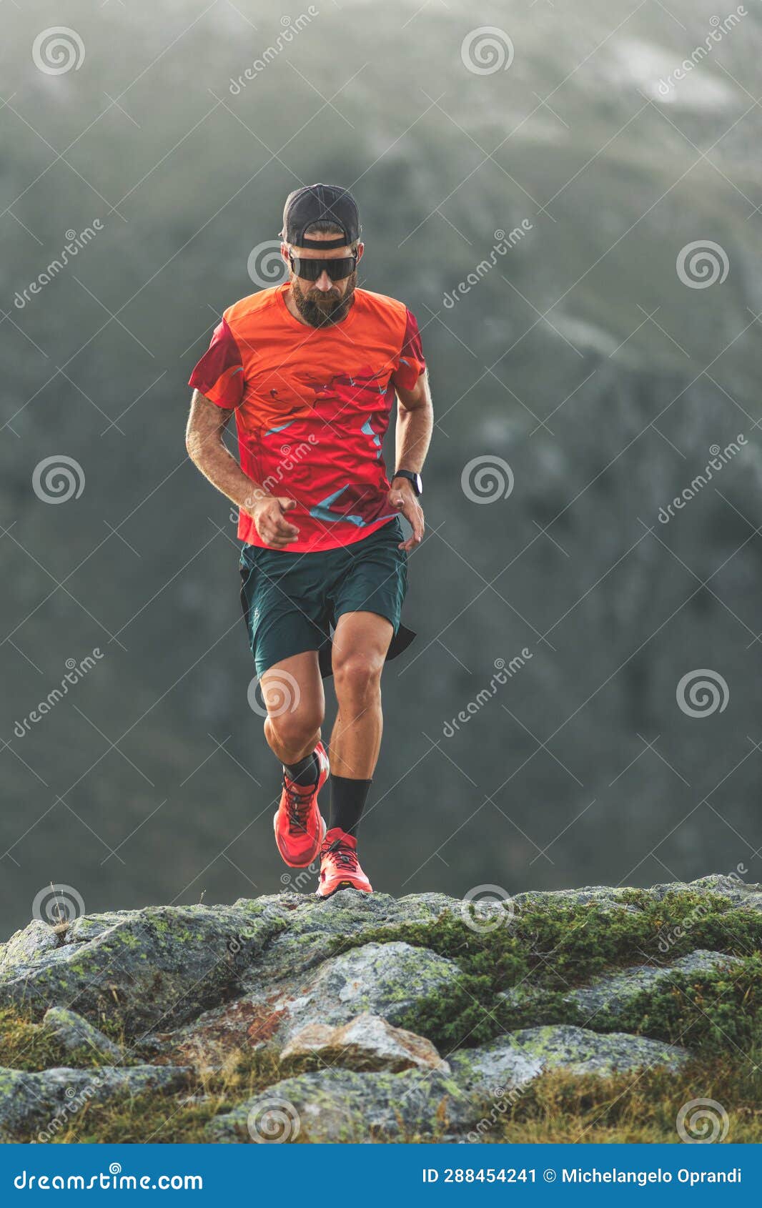 A Man Trains by Running in the Mountains Stock Image - Image of ...
