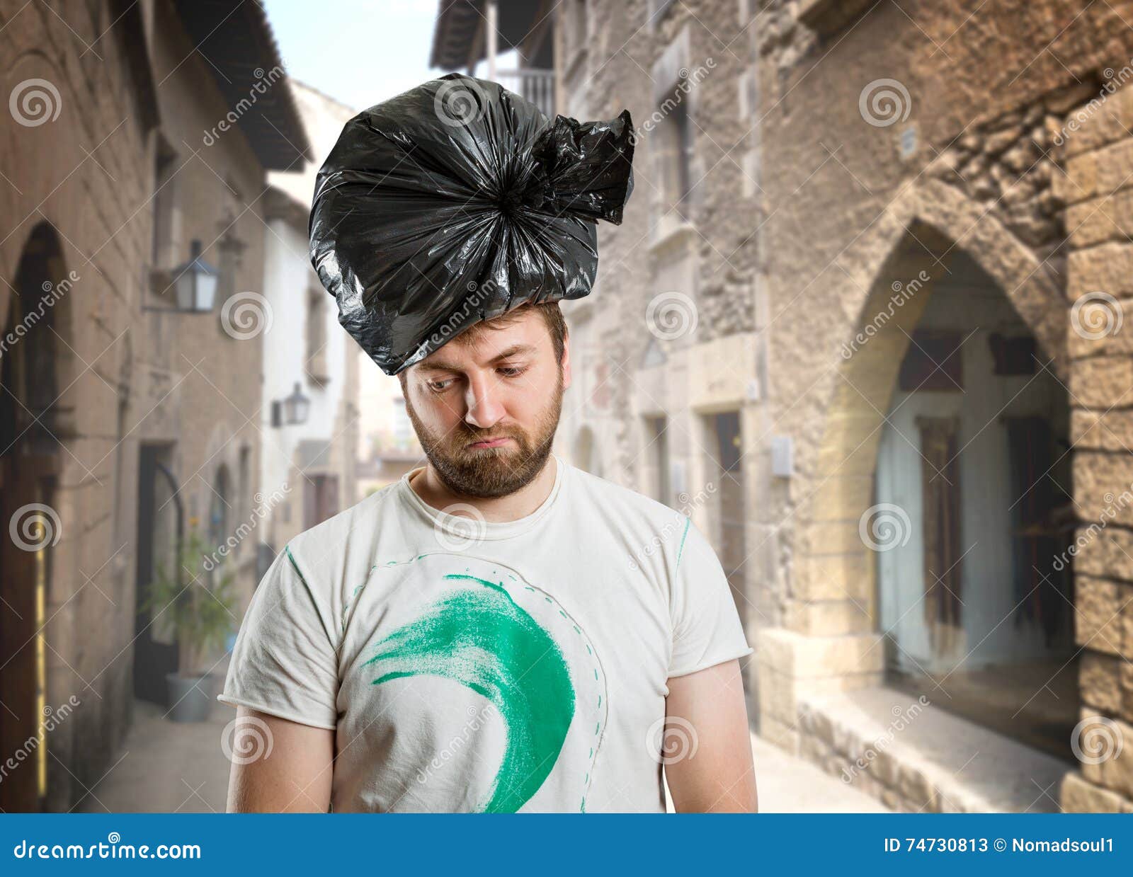 Man with Trash Pack on His Head Stock Image - Image of environmental ...