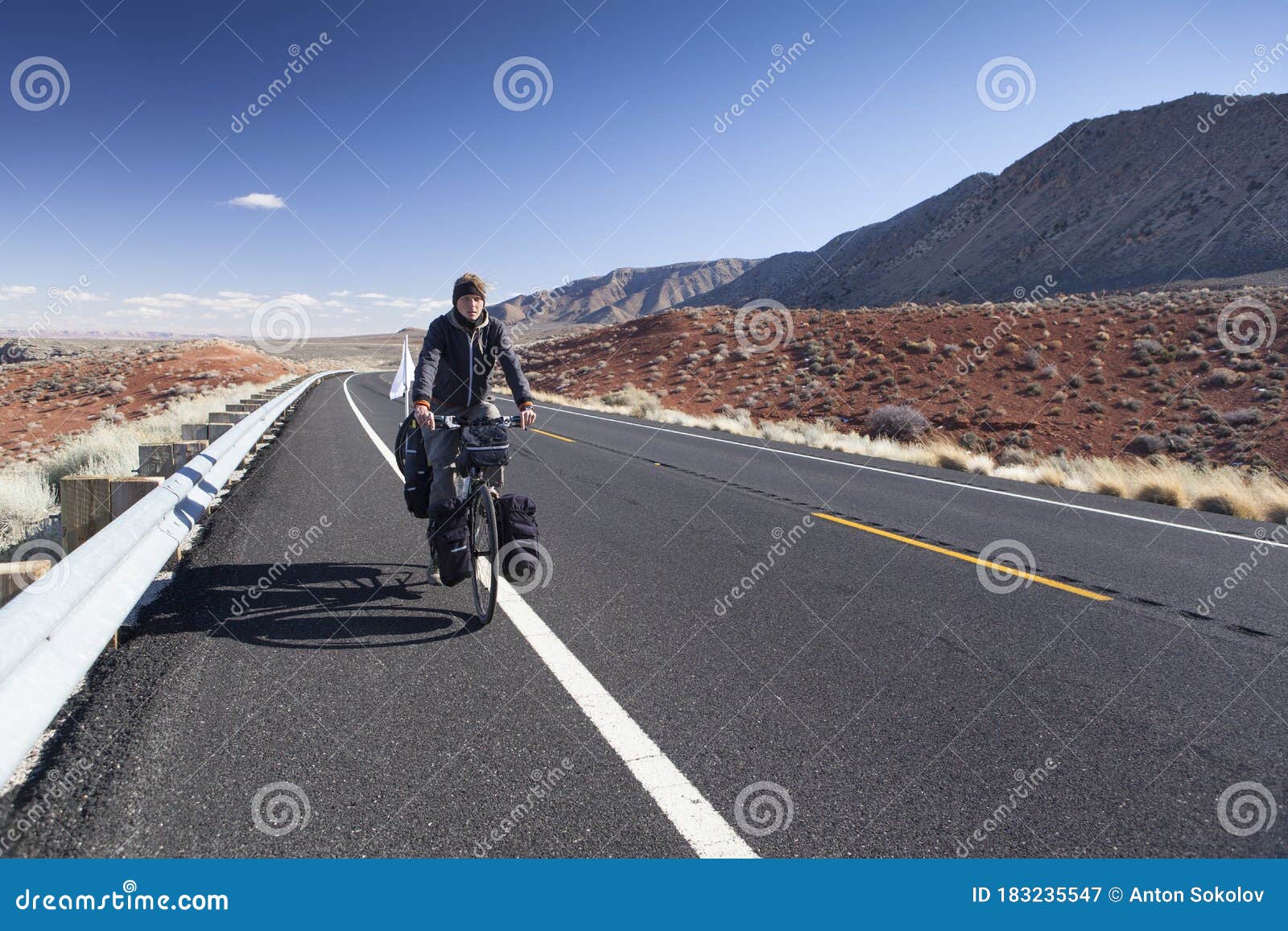 Cyclist Traveling on Long Distance Stock Image - Image of long, active ...