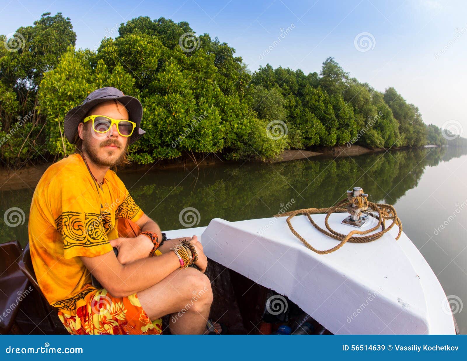 Man traveling by boat stock image. Image of happy, model - 56514639