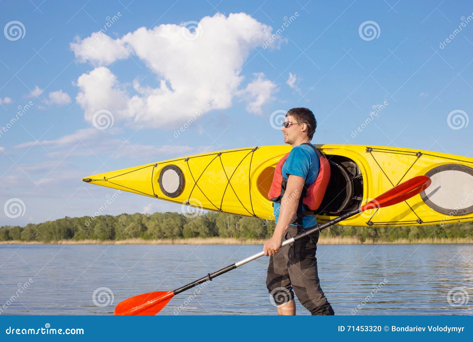 Man Traveling on the River in a Kayak . Stock Photo - Image of kayaks ...