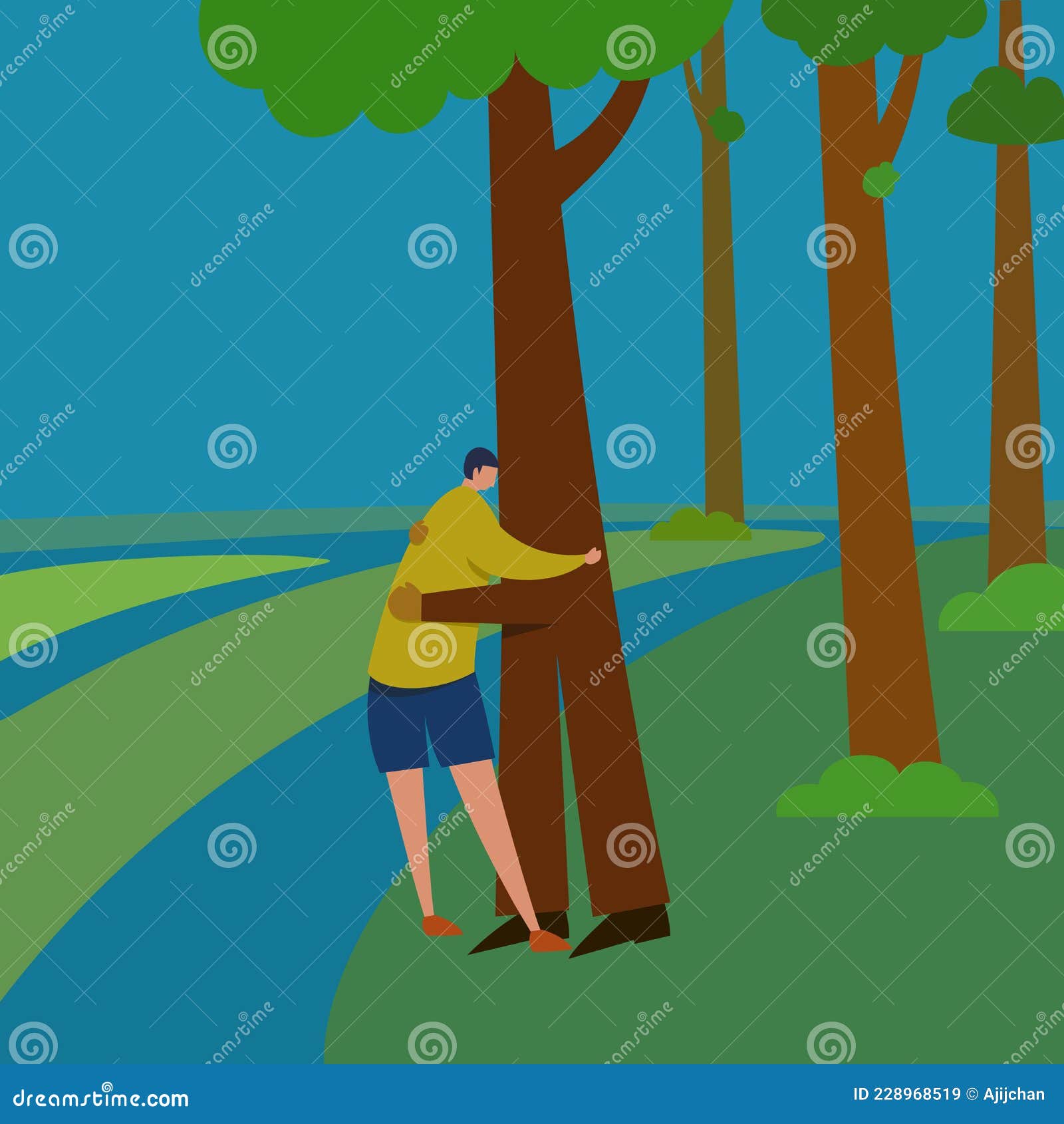 A Man and a Tree Hug Each Other. Stock Vector - Illustration of people ...