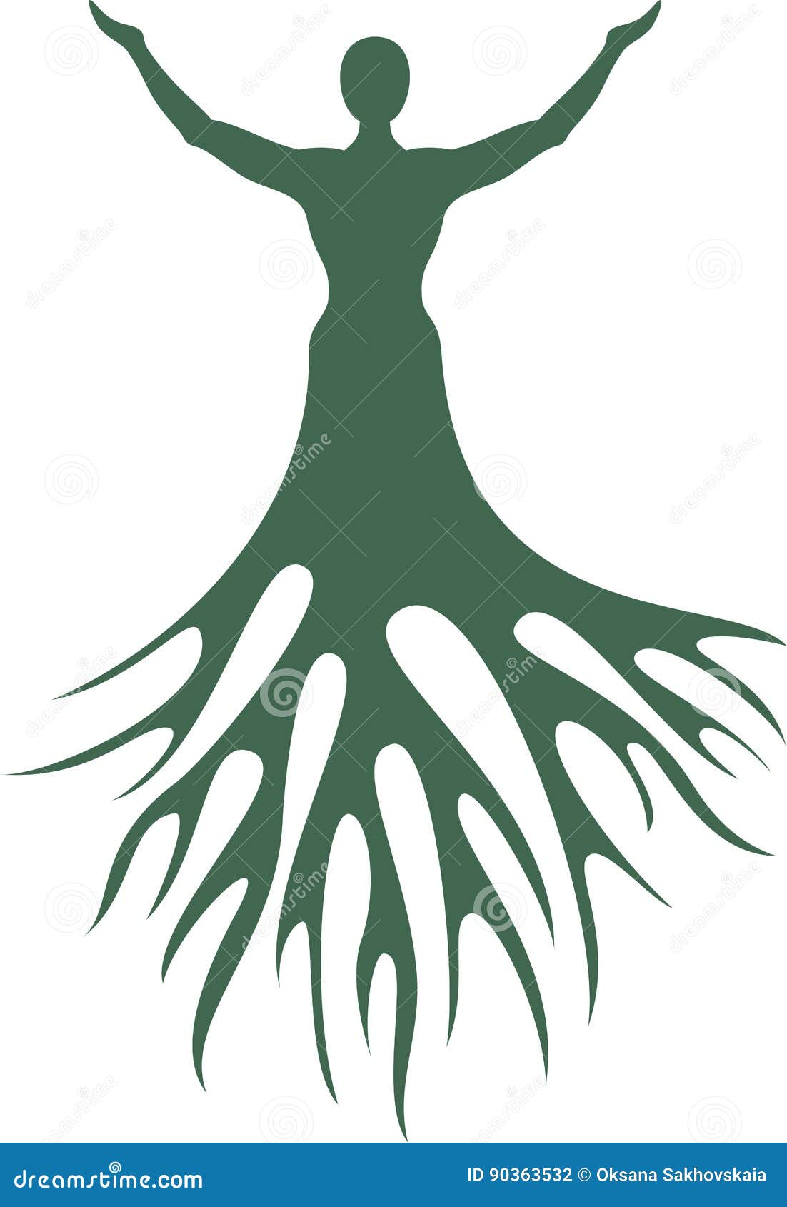 Man with Tree Roots. Silhouette on a White Background Stock ...