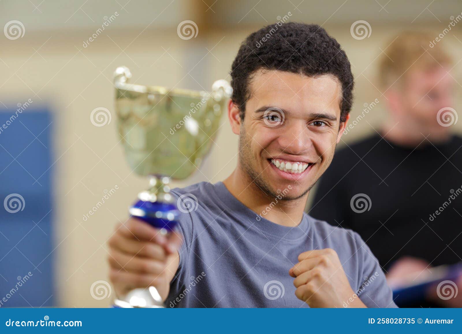 Man with trophy on hands stock image. Image of euphoria - 258028735