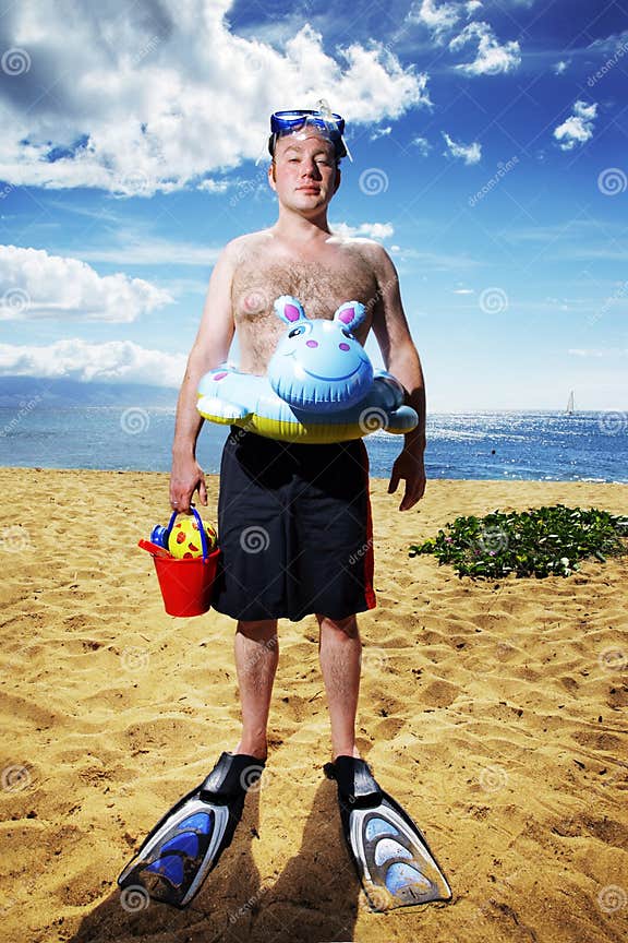 Man at tropical beach stock image. Image of funny, mask - 5051835