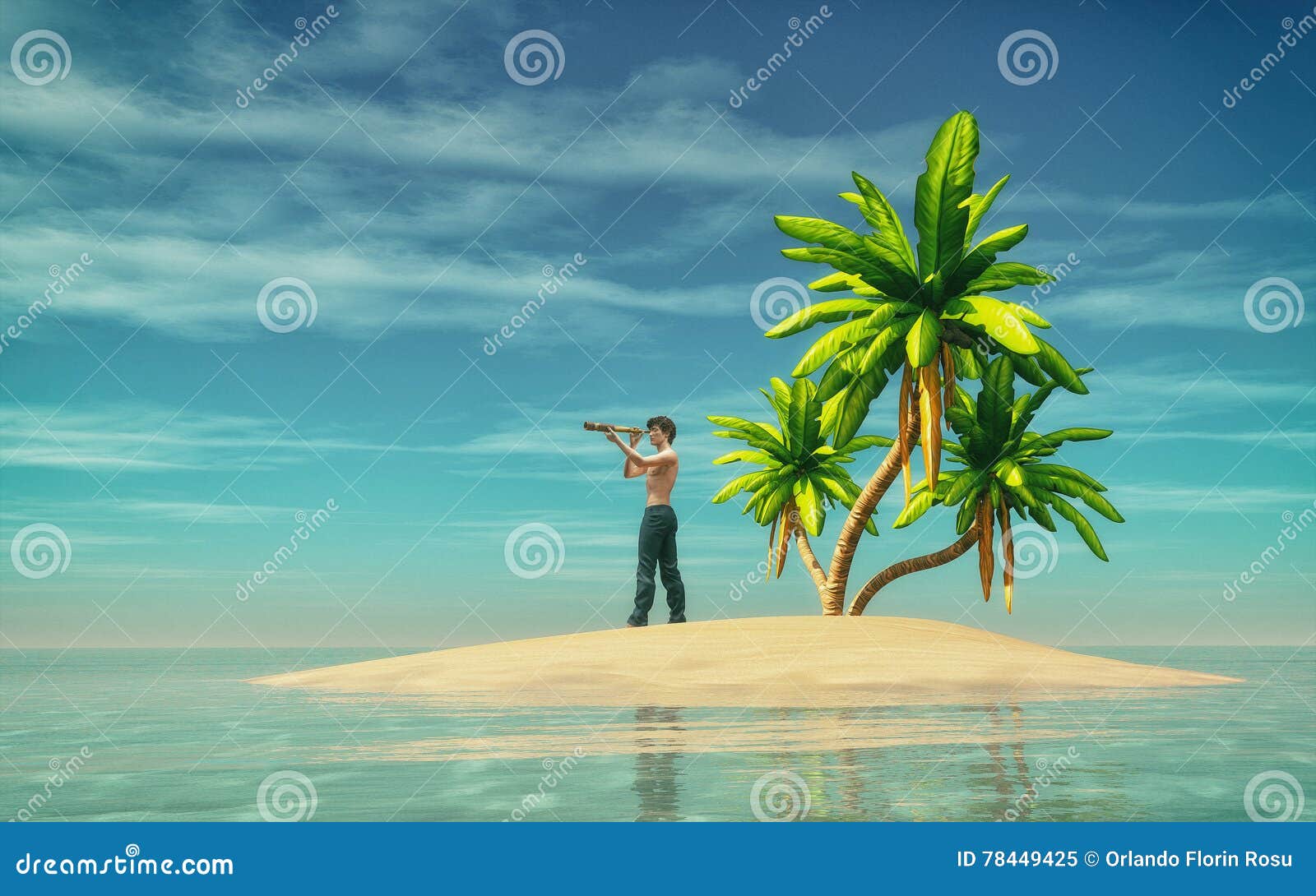 Man on a tropical island stock image. Image of binocular - 78449425