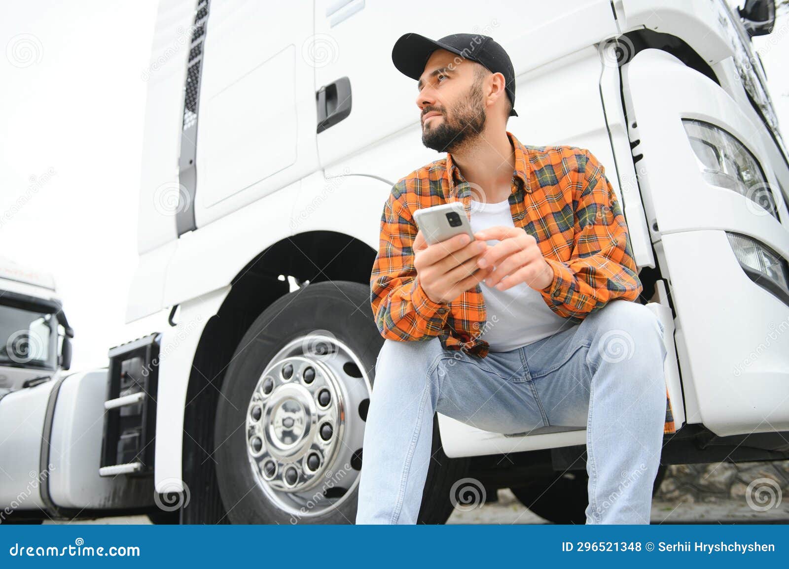 Man Trucker Talking on the Phone by His White Truck Stock Photo - Image ...