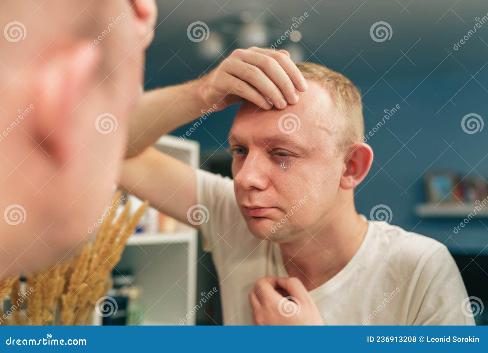 Man Try Inserting Clear Transparent Contact Lens in Eye Stock Photo ...