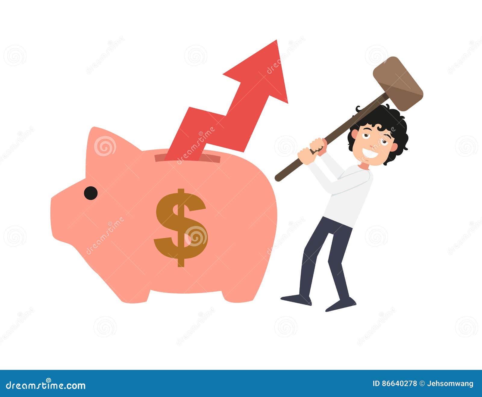 Man Try To Break Piggy Bank Illustration Stock Vector - Illustration of ...