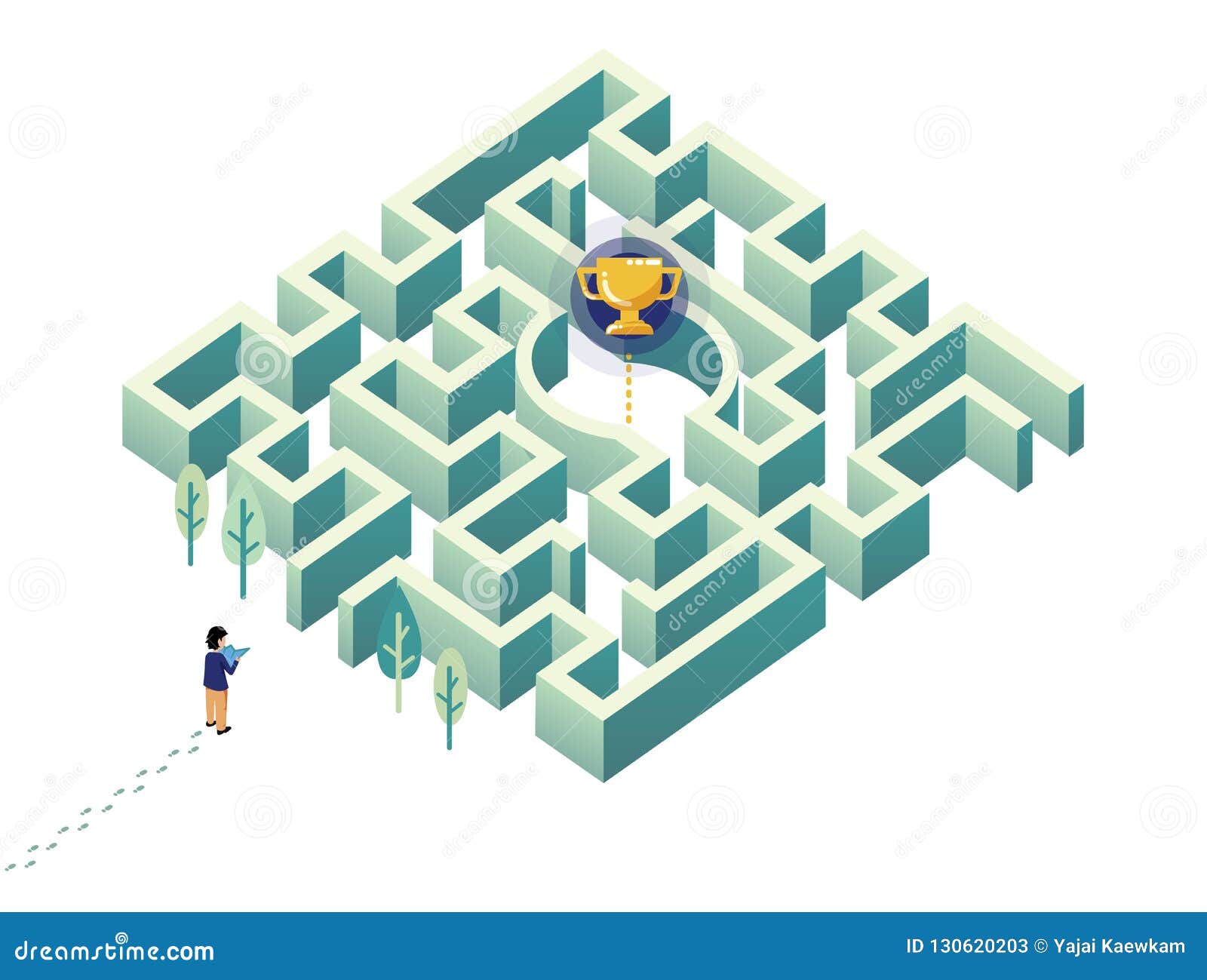 Man Try To Get Award Cup in Maze / Labyrinth Stock Vector ...