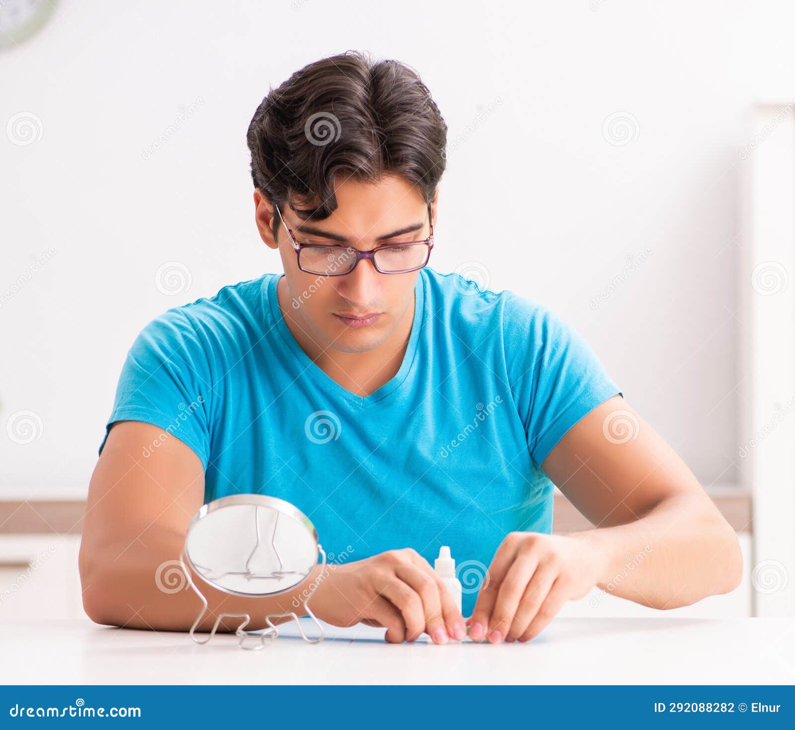 Man Trying Contact Lenses at Home Stock Photo - Image of eyesight ...