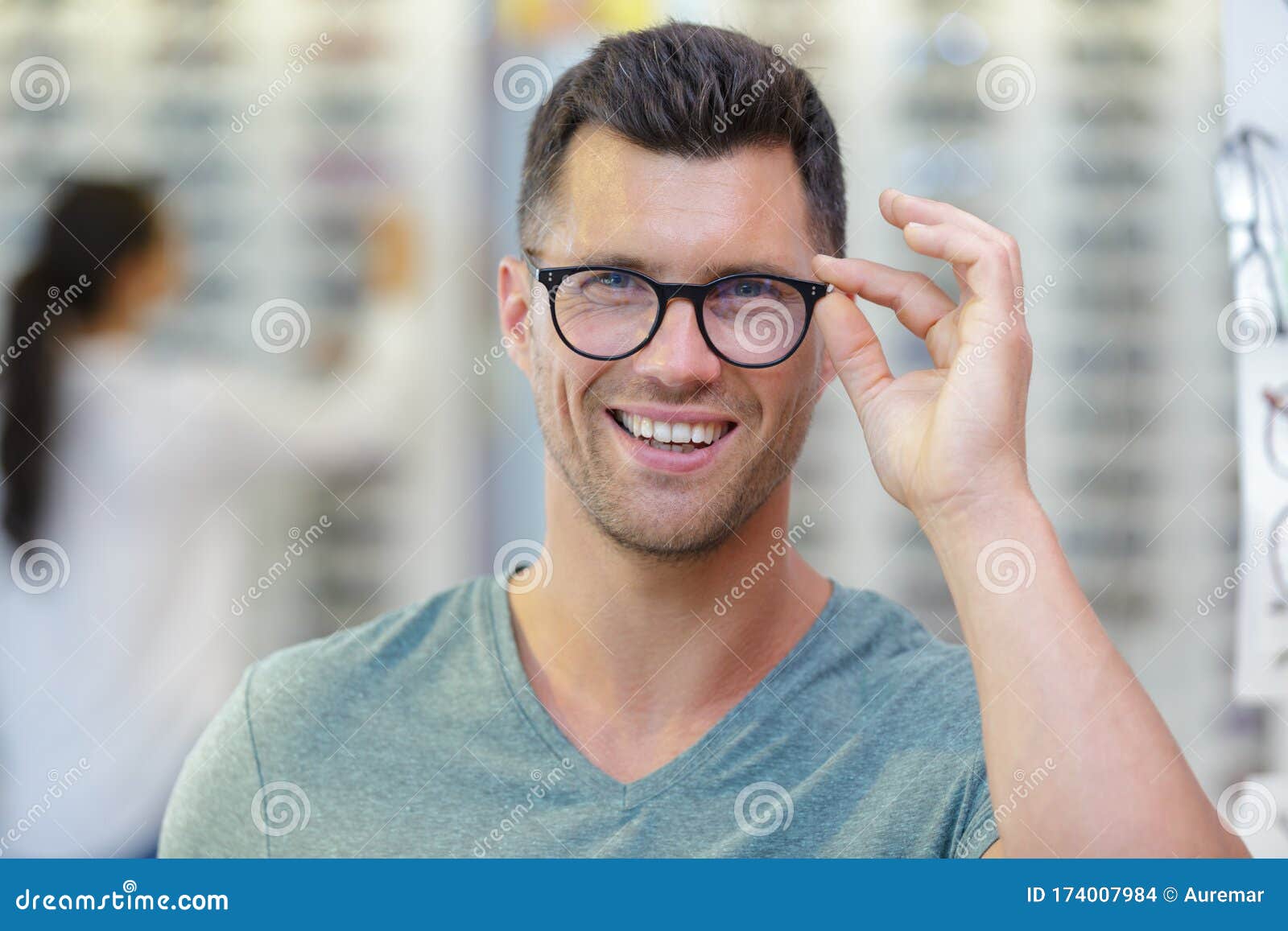 Man Trying on New Glasses at Opticians Stock Photo - Image of smiling ...