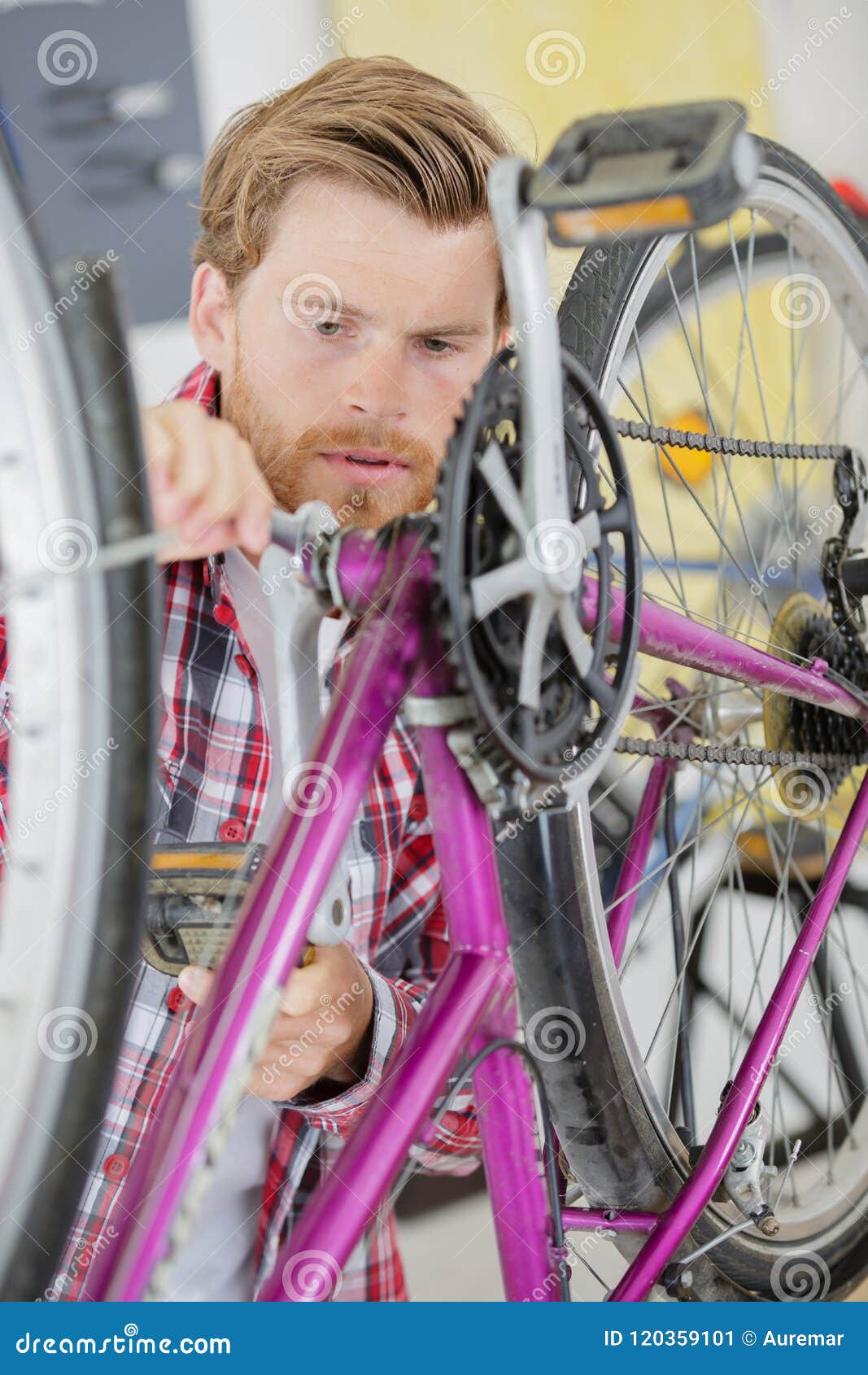 Man Trying To Fix Bike Chain Stock Image - Image of indoors, chain ...
