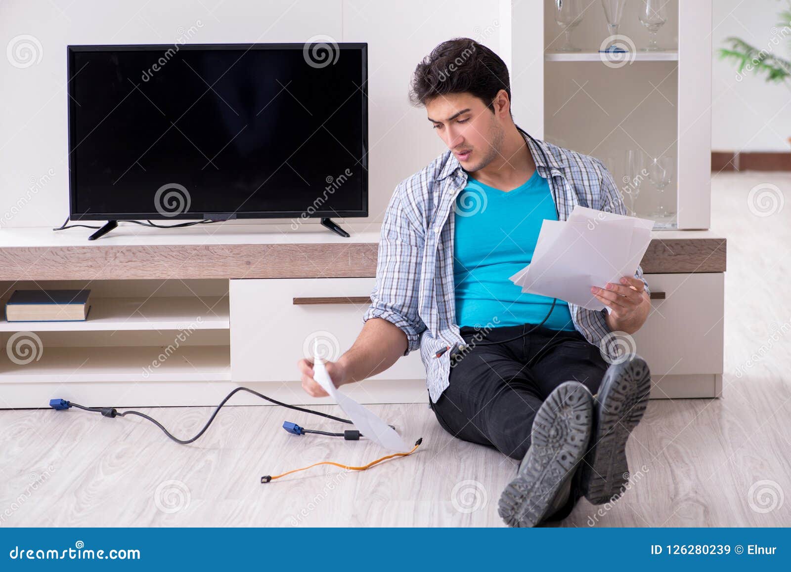 The Man Trying To Fix Broken Tv Stock Image - Image of husband ... The Man Trying To Fix Broken Tv Stock Image - Image of husband ...