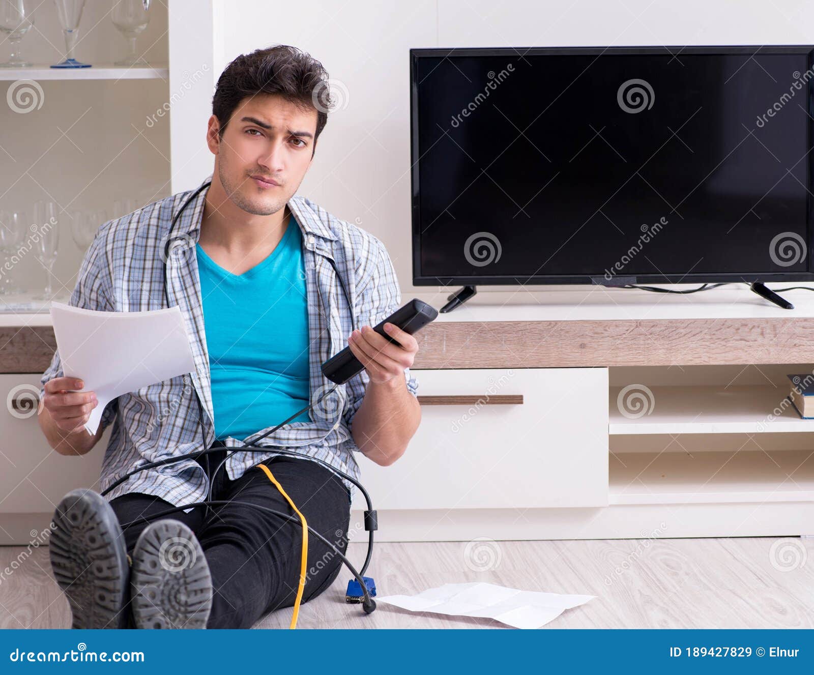 Man Trying To Fix Broken Tv Stock Image - Image of amateurish ...