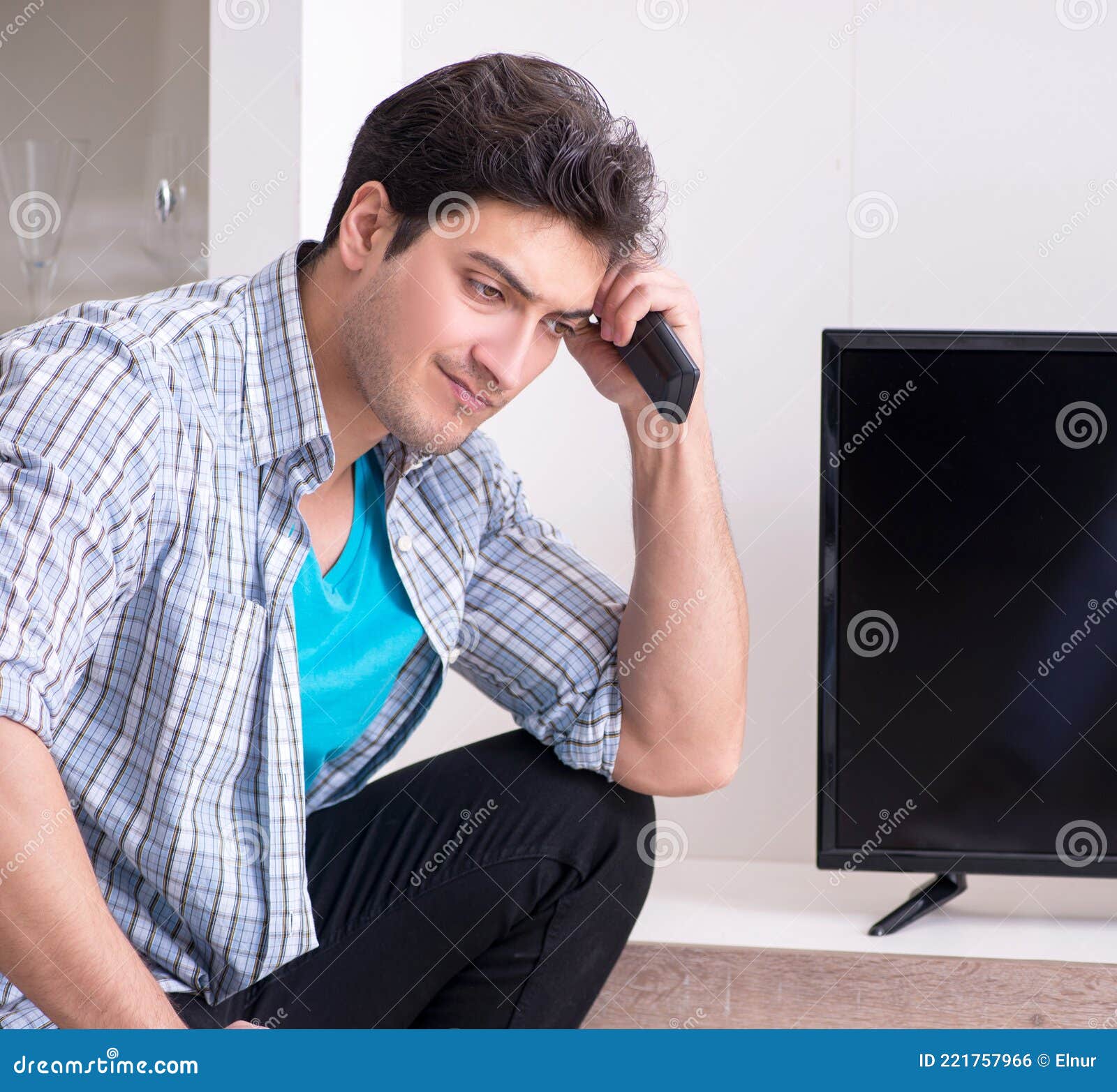 Man Trying To Fix Broken Tv Stock Photo - Image of broken, electrical ...