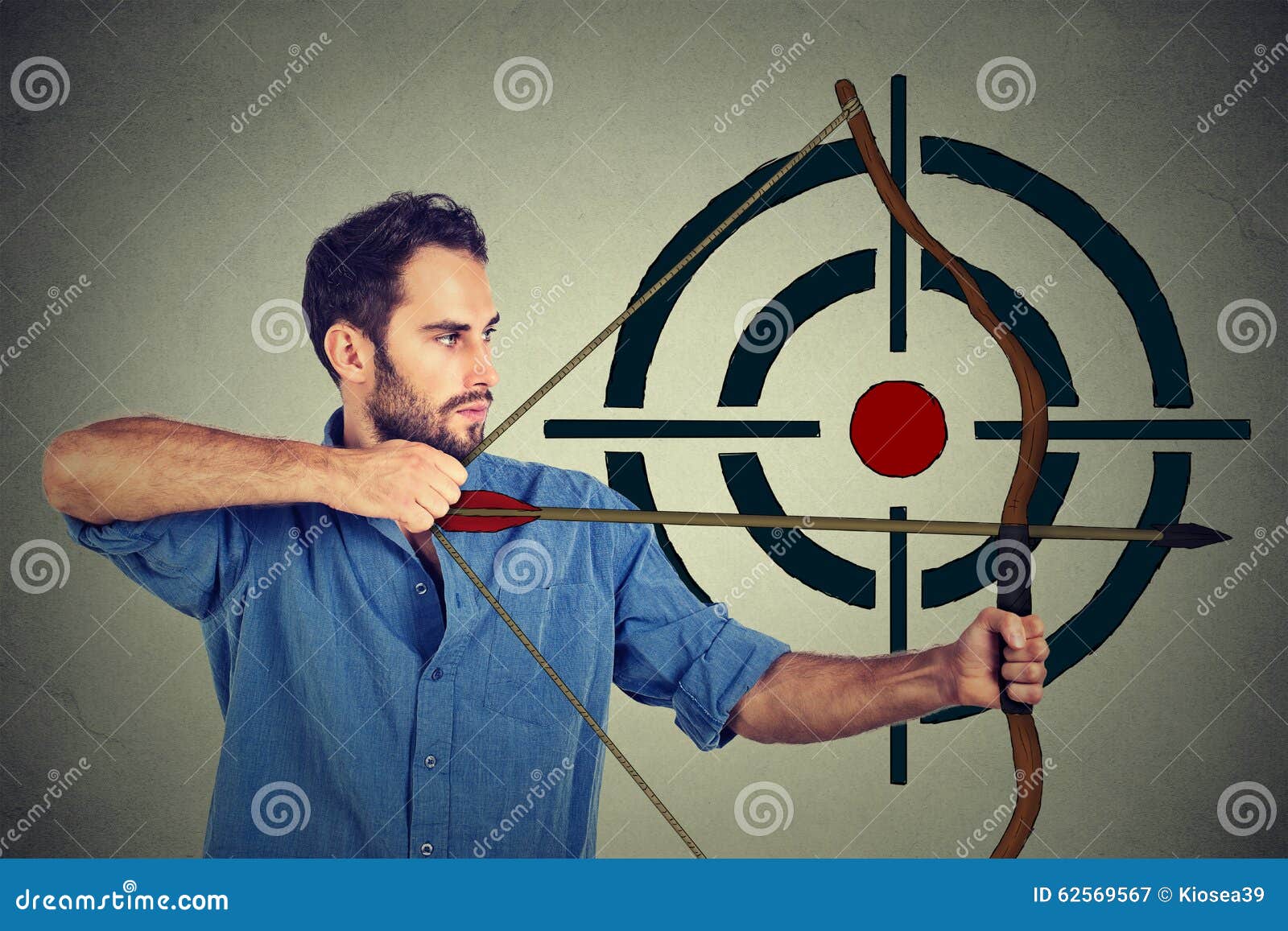 Man Trying To Hit a Target with Bow and Arrow Stock Image - Image of ...