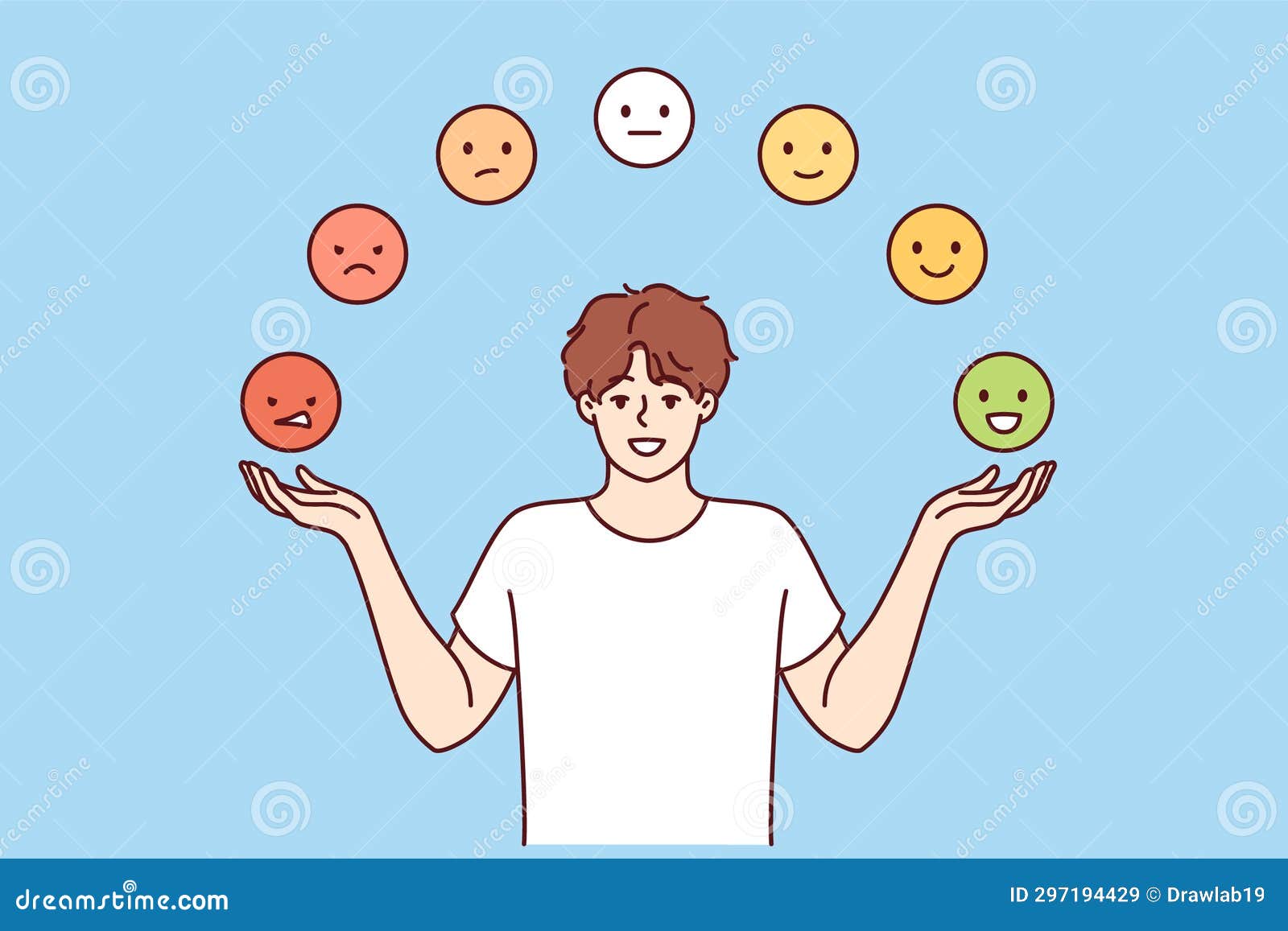 Man Trying To Maintain Emotional Balance by Juggling Emoticons with ...