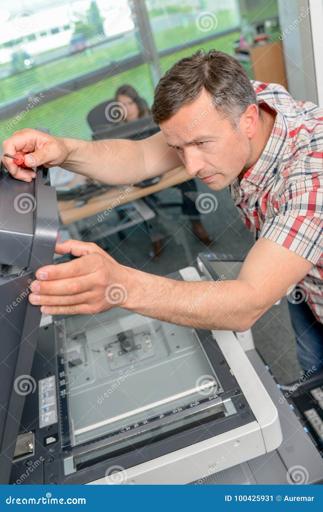 Man Trying To Repair Printer Stock Image - Image of computer ...