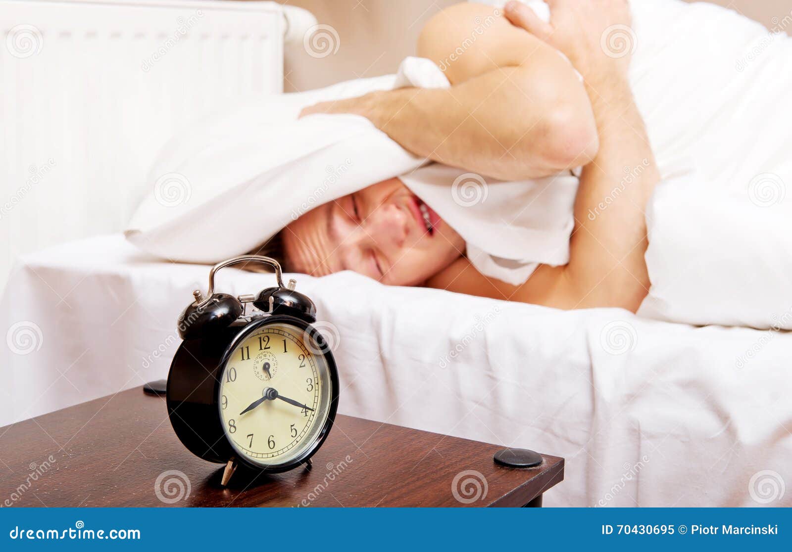 Man Trying To Sleep, when Alarm Clock Ringing Stock Image - Image of ...